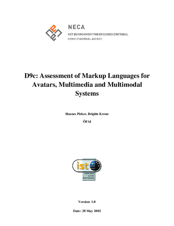 (PDF) D9c: Assessment of Markup Languages for Avatars, Multimedia and Multimodal Systems ...