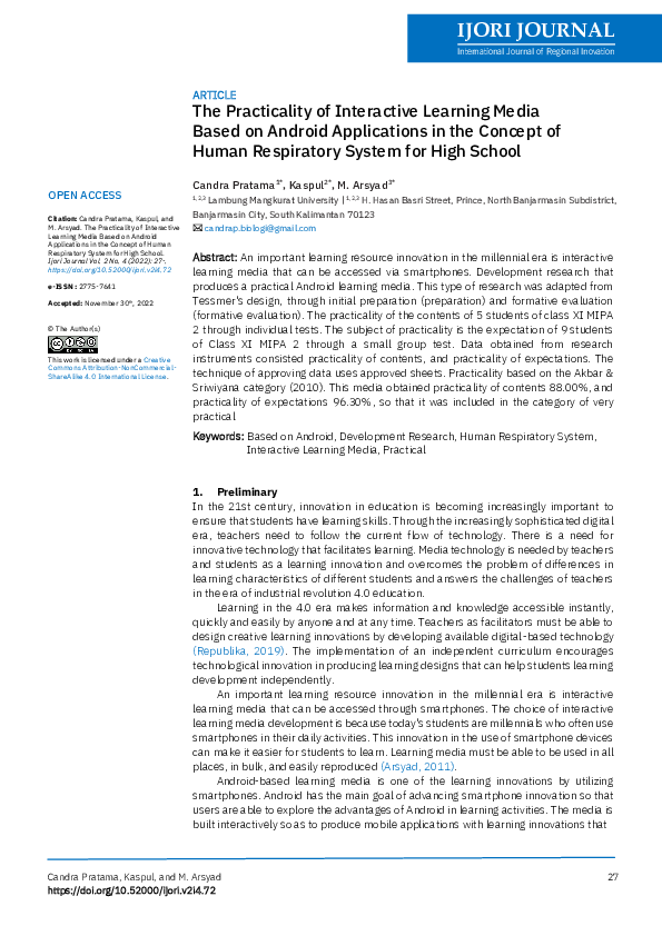 (PDF) The Practicality of Interactive Learning Media Based on Android Applications in the ...