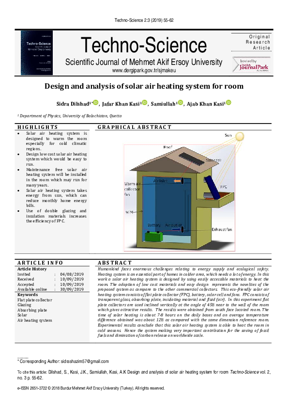 (PDF) Design and analysis of solar air heating system for room