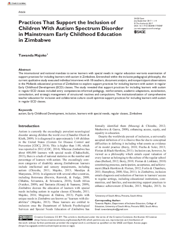 (PDF) Practices That Support the Inclusion of Children With Autism ...
