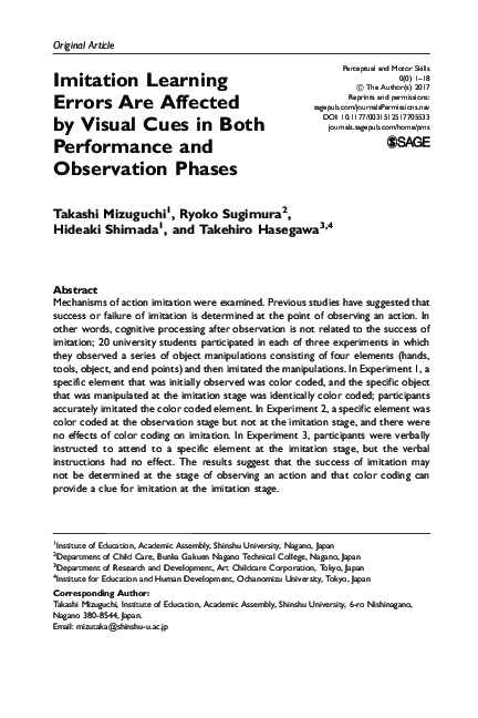 (PDF) Visual Cues Influence Imitation Learning Errors