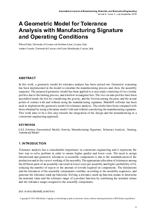 (PDF) A Geometric Model for Tolerance Analysis with Manufacturing ...