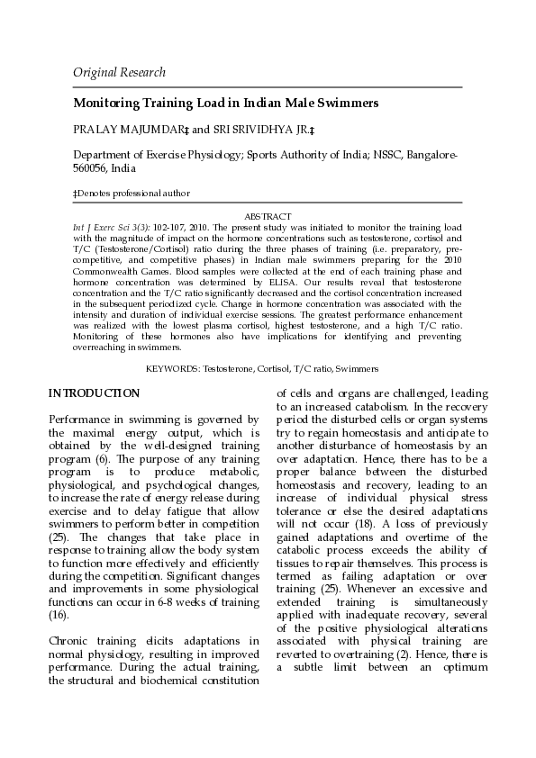 (PDF) Monitoring Training Load in Indian Male Swimmers