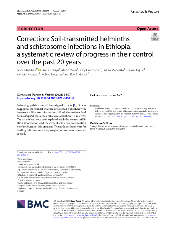 (PDF) Correction: Soil-transmitted helminths and schistosome infections in Ethiopia: a ...