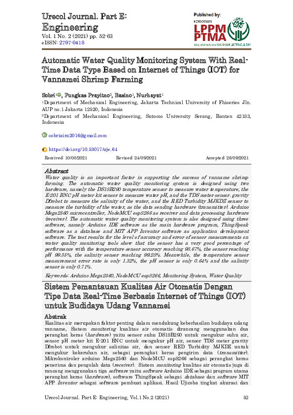 (PDF) Automatic Water Quality Monitoring System With Real-Time Data Type Based on Internet of ...