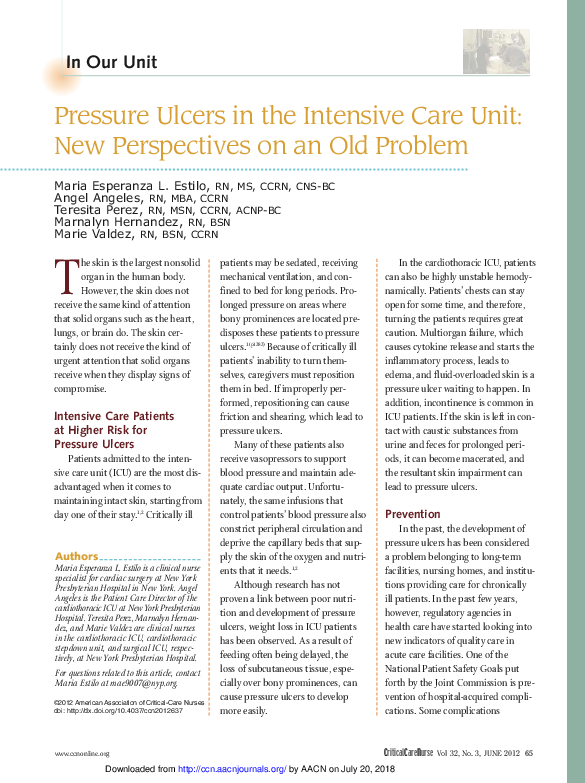 (PDF) Pressure Ulcers in the Intensive Care Unit: New Perspectives on an Old Problem | Teresita ...