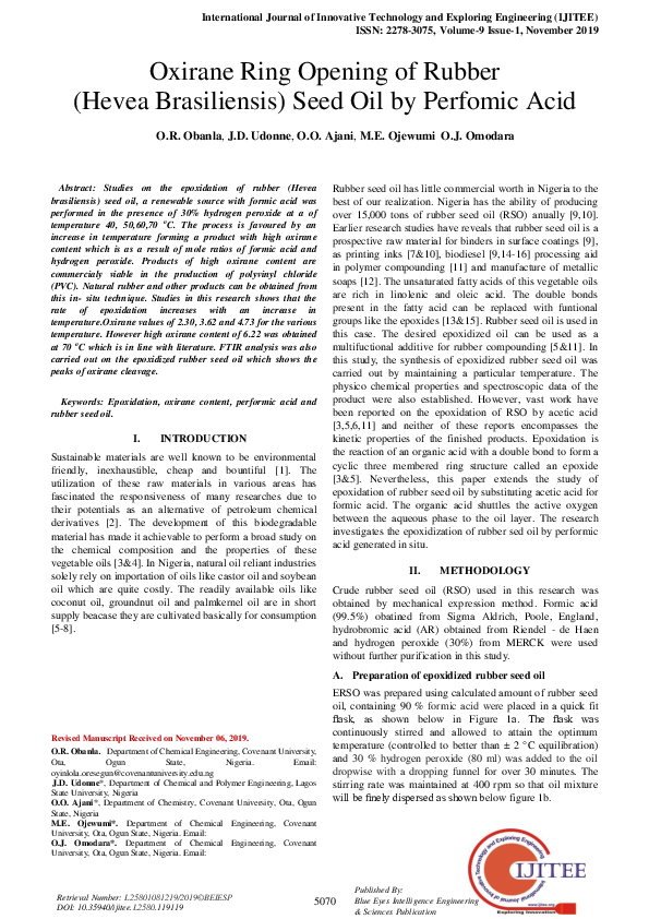 (PDF) Oxirane Ring Opening of Rubber (Hevea Brasiliensis) Seed Oil by ...