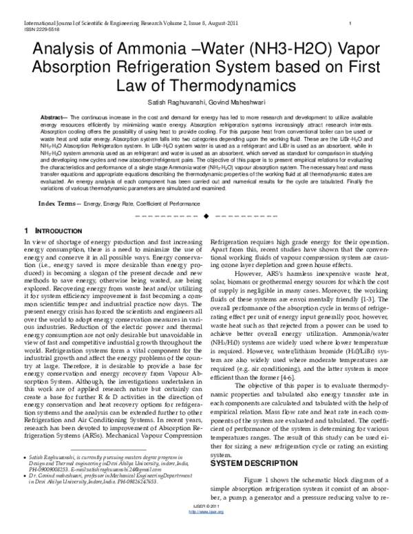 (PDF) Analysis of Ammonia -Water (NH3-H2O) Vapor Absorption ...