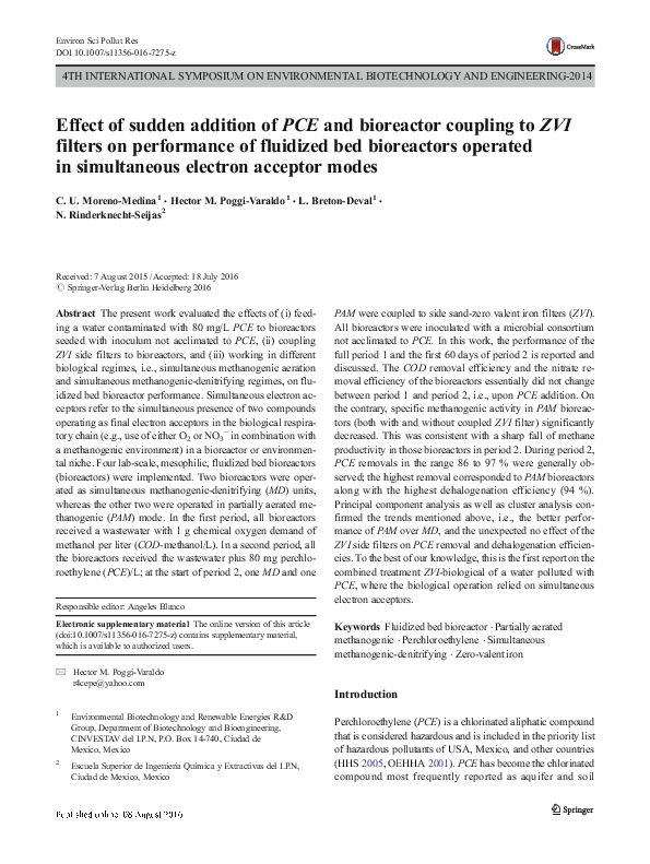 (PDF) Effect of sudden addition of PCE and bioreactor coupling to ZVI ...