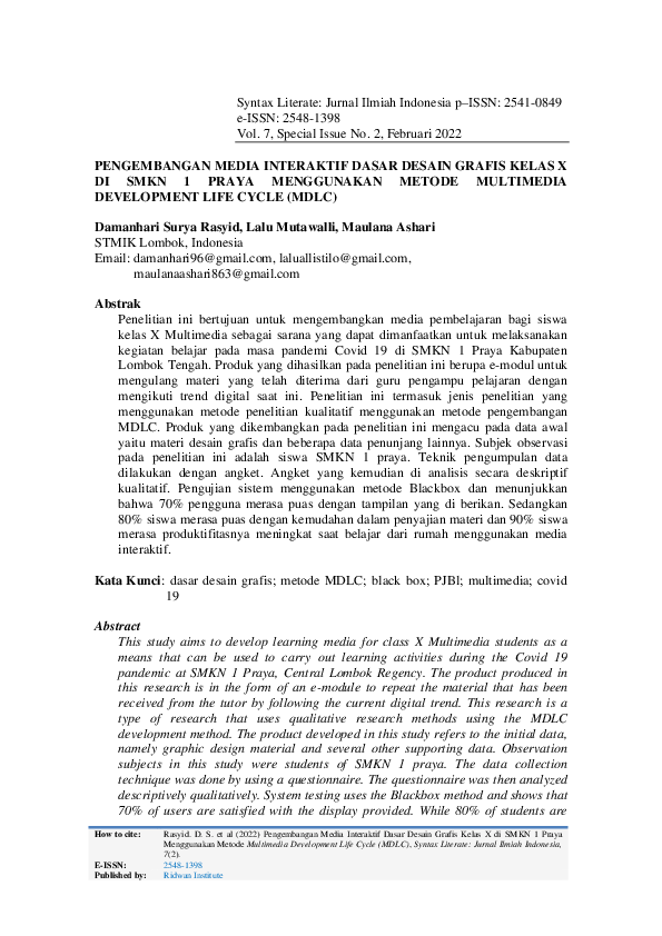 (PDF) Pengembangan Media Interaktif Dasar Desain Grafis Kelas X di SMKN 1 Praya Menggunakan ...