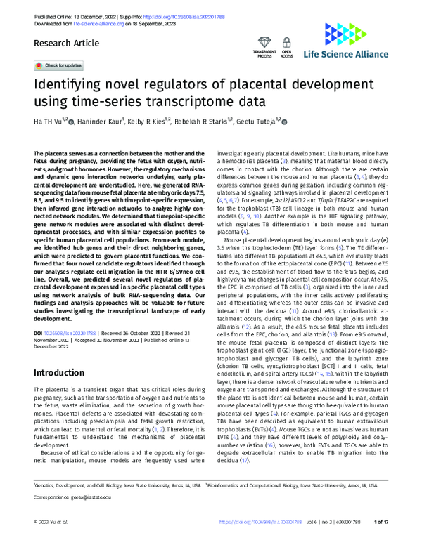 (PDF) Identifying novel regulators of placental development using time ...