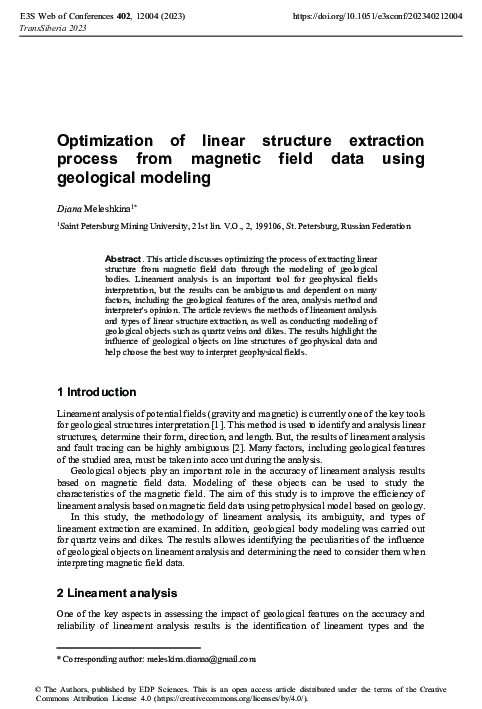 Pdf Optimization Of Linear Structure Extraction Process From Magnetic Field Data Using