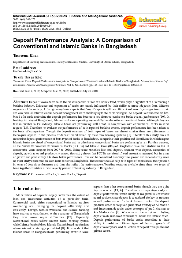 (PDF) Deposit Performance Analysis: A Comparison of Conventional and Islamic Banks in Bangladesh