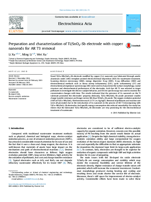(PDF) Preparation and characterization of Ti/SnO2–Sb2O3–Nb2O5/PbO2 thin film as electrode ...