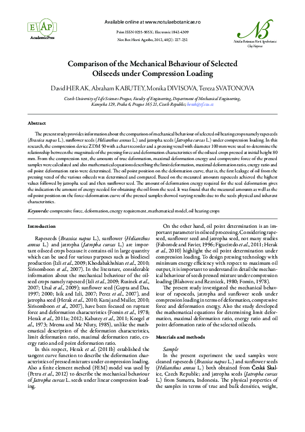 (PDF) Comparison of the Mechanical Behaviour of Selected Oilseeds under ...