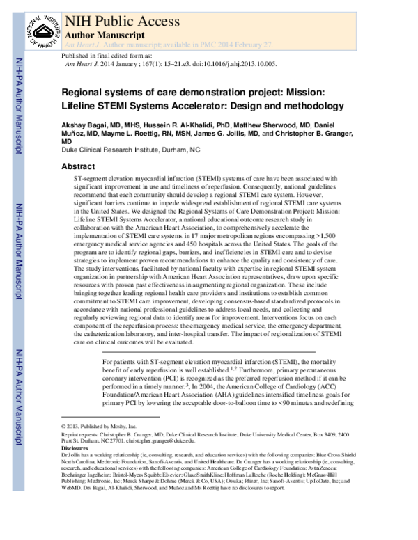 (PDF) Regional systems of care demonstration project: Mission: Lifeline ...