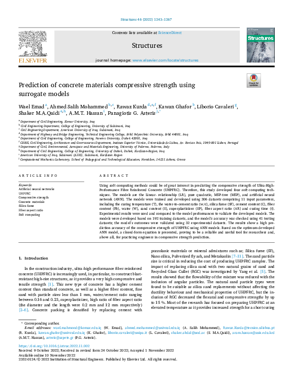 (PDF) Prediction of concrete materials compressive strength using surrogate models