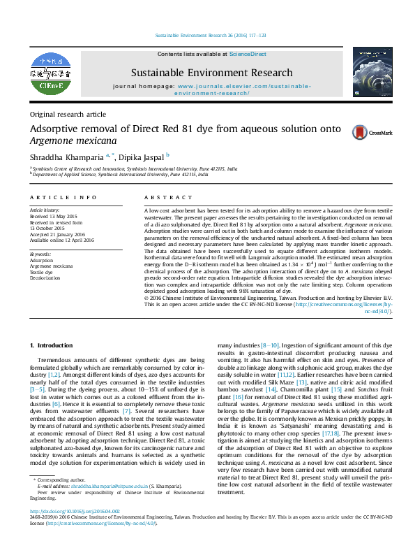 (PDF) Adsorptive removal of Direct Red 81 dye from aqueous solution ...