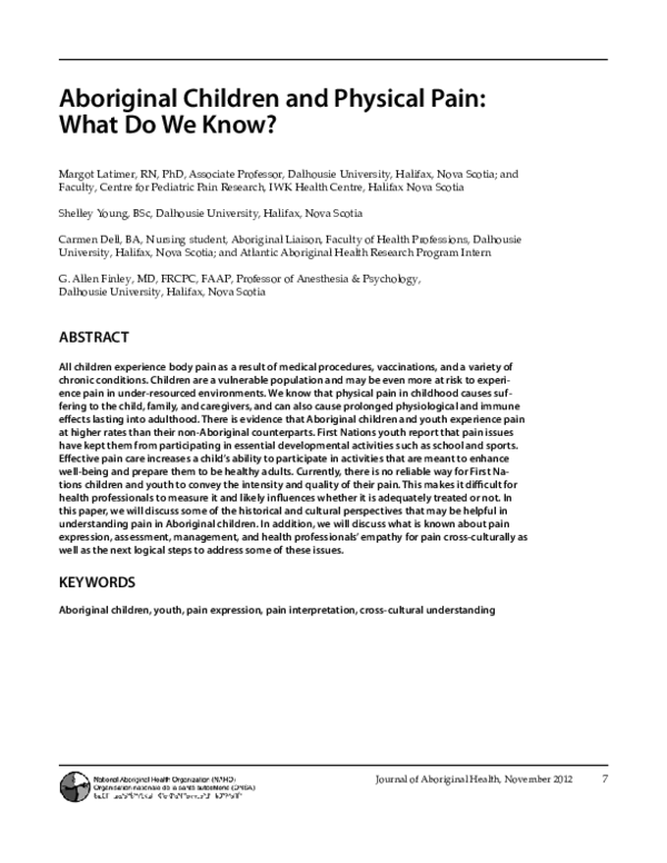 (PDF) Aboriginal Children and Physical Pain: What Do We Know?