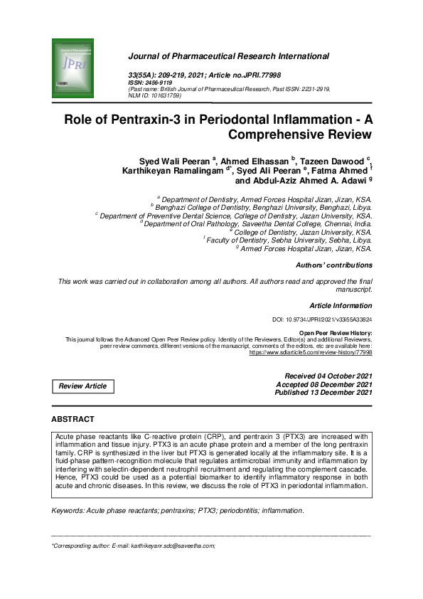 (PDF) Role of Pentraxin-3 in Periodontal Inflammation - A Comprehensive Review
