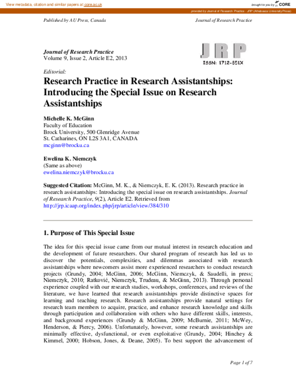 (PDF) Research practice in research assistantships: Introducing the ...
