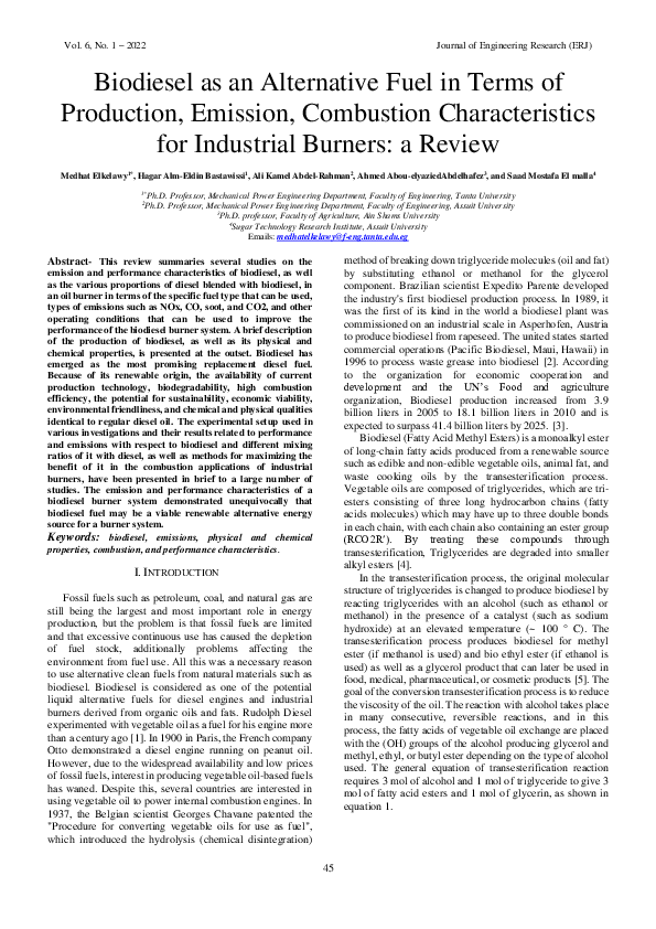 (PDF) Biodiesel as an Alternative Fuel in Terms of Production, Emission, Combustion ...