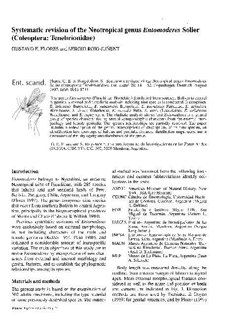 (PDF) Systematic revision of the Neotropical genus Entomoderes Solier ...