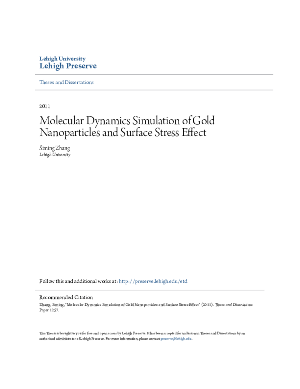 (PDF) MD Simulations of Gold Nanoparticles and Surface Stress Effects