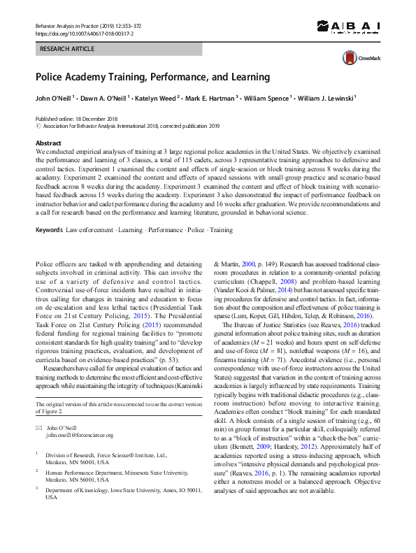 (PDF) Police Academy Training, Performance, and Learning
