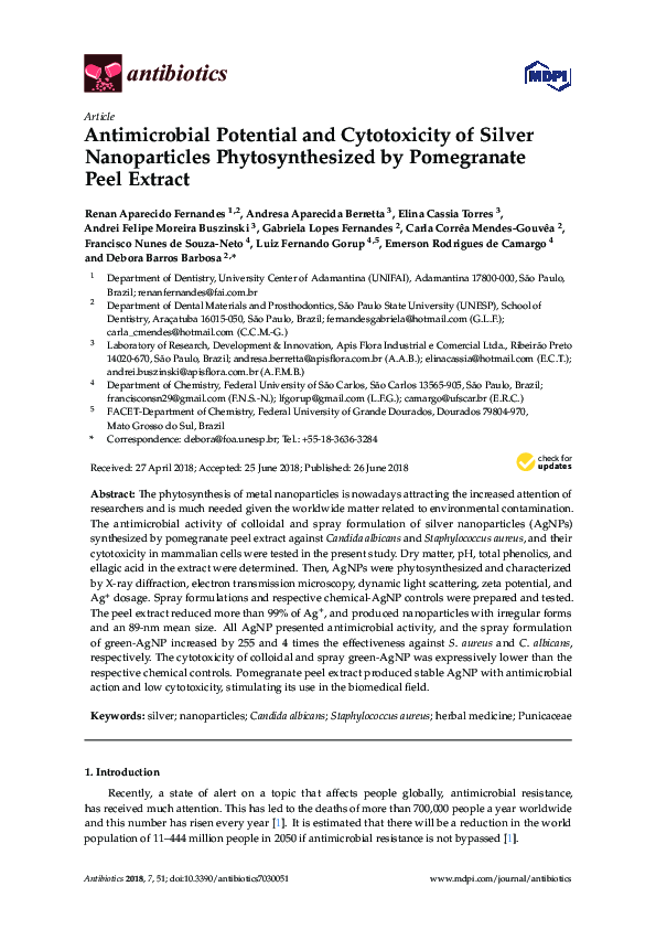 (PDF) Antimicrobial Potential and Cytotoxicity of Silver Nanoparticles Phytosynthesized by ...