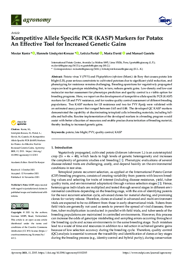 (PDF) Kompetitive Allele Specific PCR (KASP) Markers for Potato: An ...