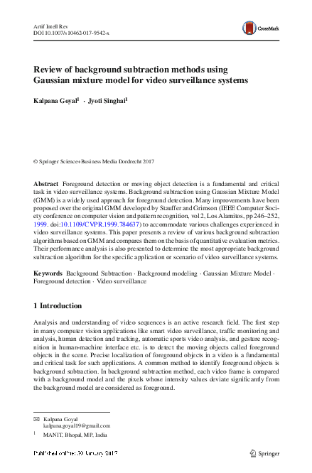 (PDF) Review of background subtraction methods using Gaussian mixture model for video ...