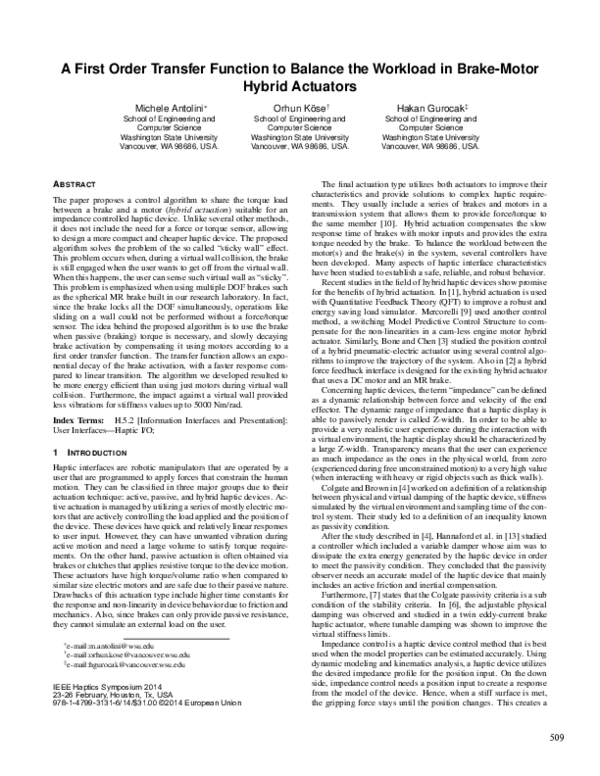 (PDF) A first order transfer function to balance the workload in brake ...