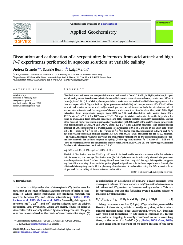 (PDF) Dissolution and carbonation of a serpentinite: Inferences from ...