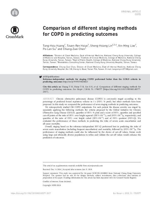 (PDF) Comparison of different staging methods for COPD in predicting outcomes