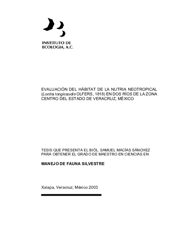 (PDF) Evaluación del hábitat de la nutria neotropical (Lontra ...