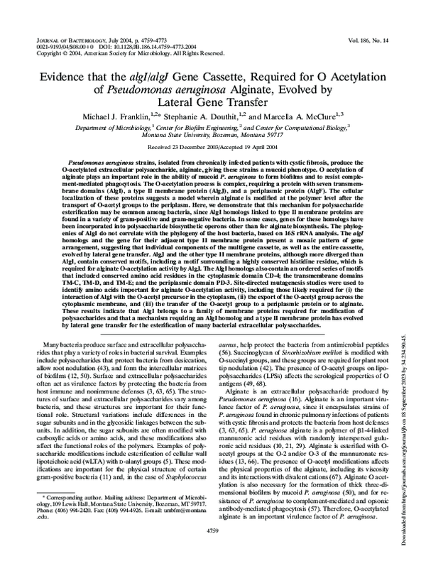 (PDF) Evidence that the algI / algJ Gene Cassette, Required for O ...