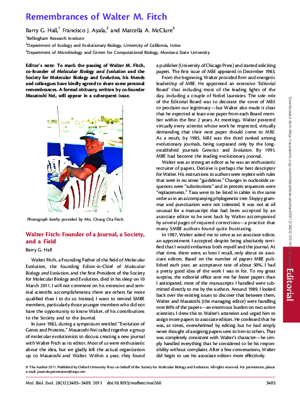 (PDF) Remembrances of Walter M. Fitch