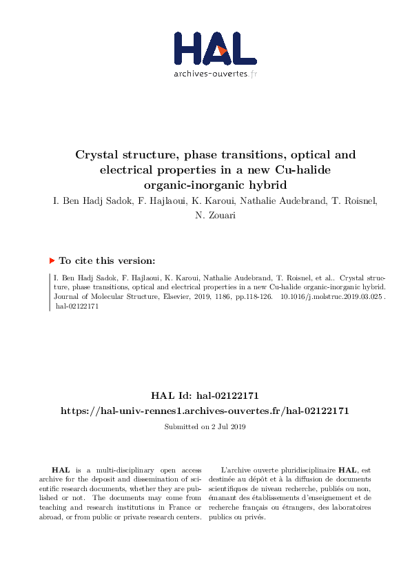 (PDF) Crystal structure, phase transitions, optical and electrical properties in a new Cu-halide ...