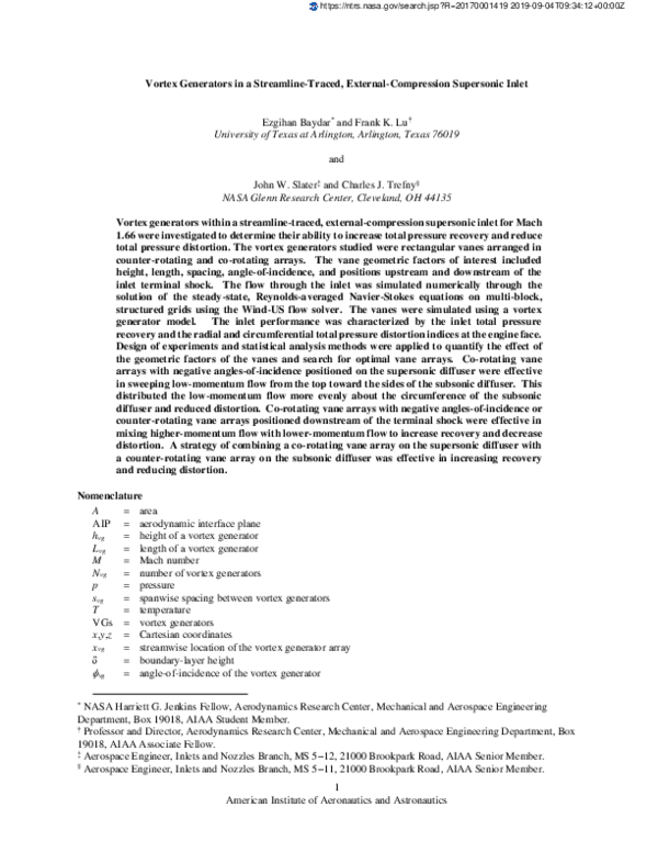 (PDF) Vortex Generators in a Streamline-Traced, External-Compression ...