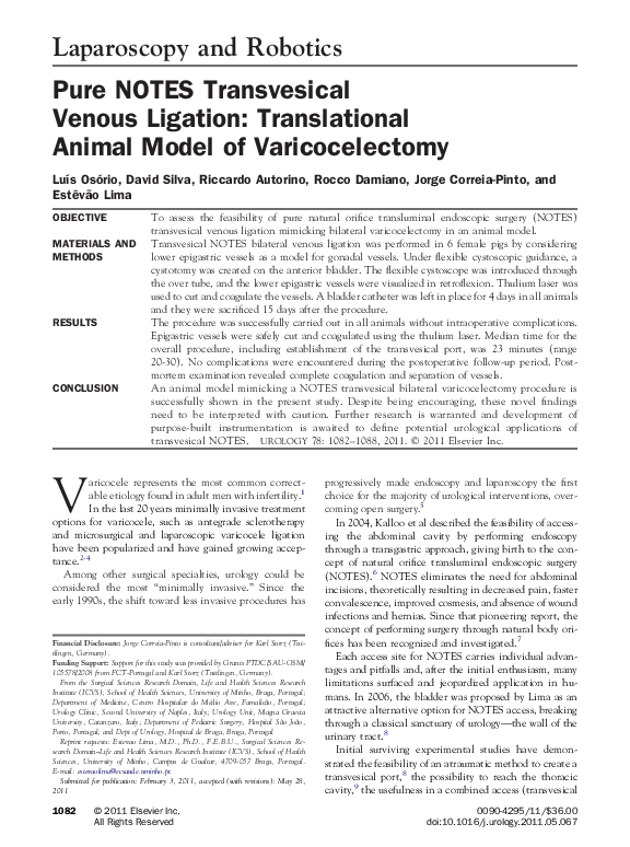 (PDF) Pure NOTES Transvesical Venous Ligation: Translational Animal ...