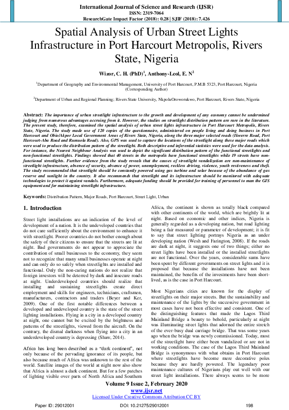 (PDF) Spatial analysis of urban street lights infrastructure in Port ...