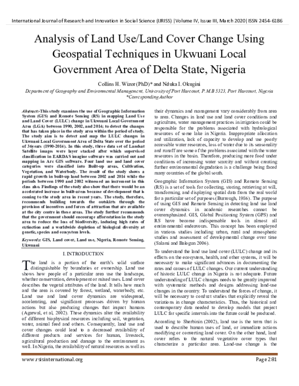(PDF) Analysis of Land Use/Land Cover Change Using Geospatial ...