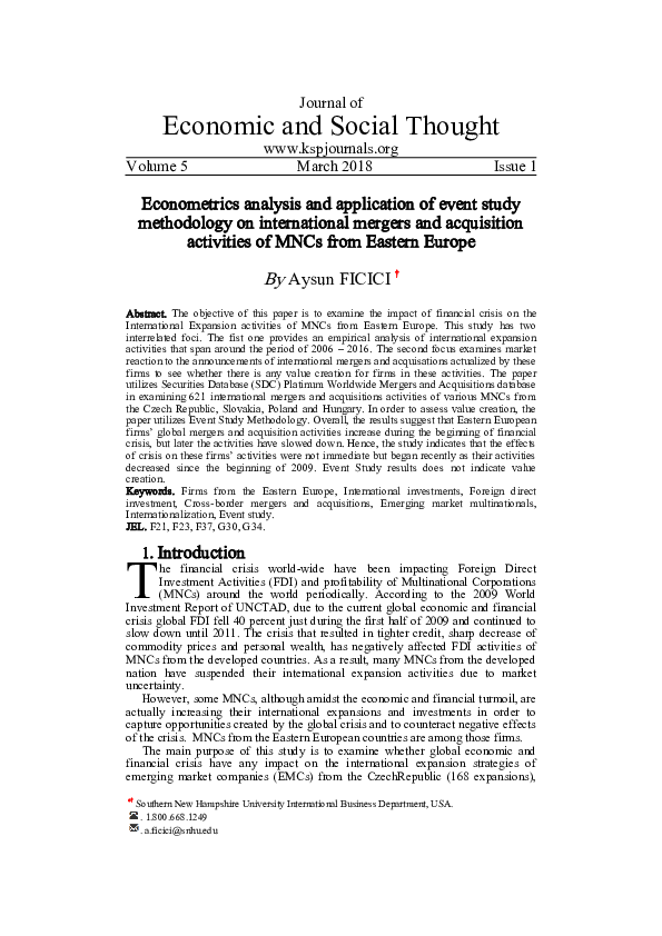 (PDF) Econometrics analysis and application of event study methodology ...