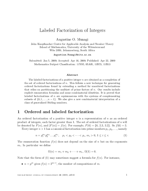 (PDF) Labeled Factorization of Integers