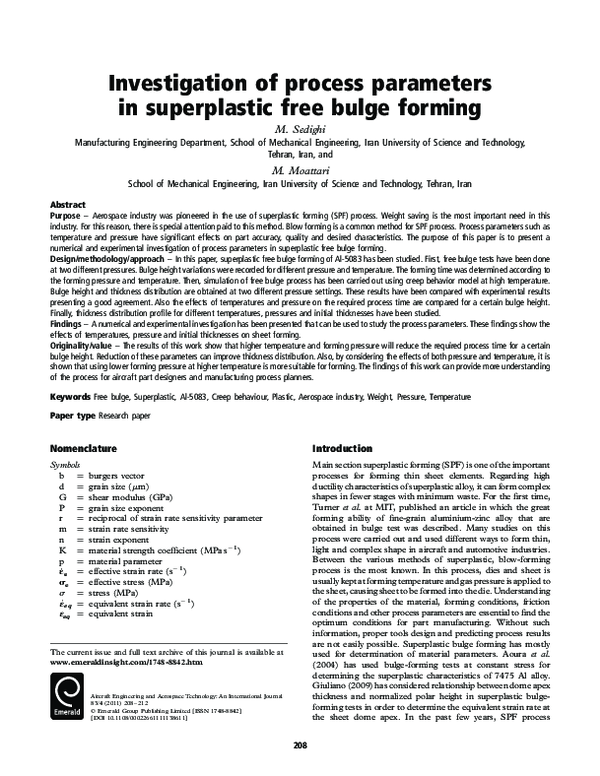 (PDF) Investigation of process parameters in superplastic forming of mechanical pre-formed sheet ...
