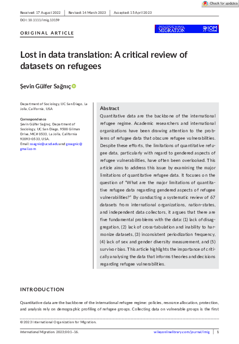 (PDF) Lost in data translation: A critical review of datasets on refugees
