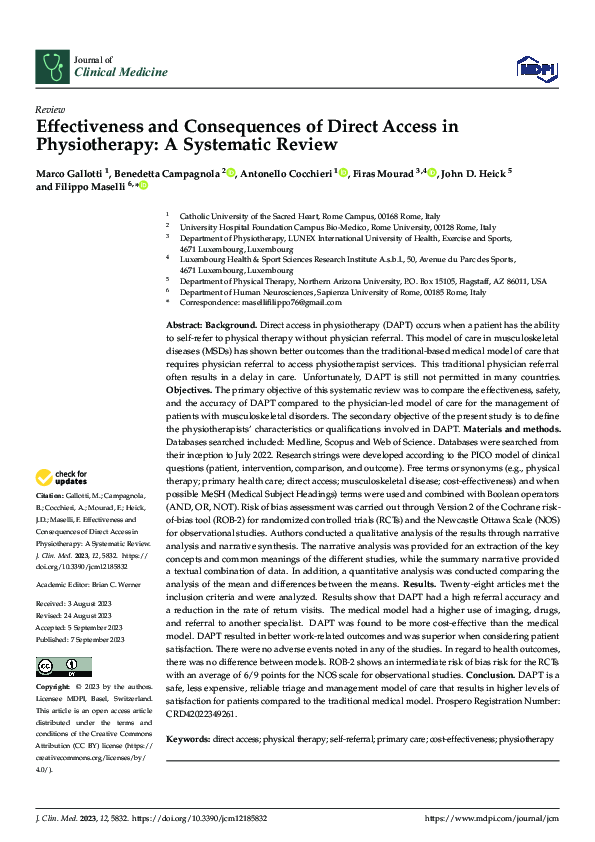(PDF) Effectiveness and Consequences of Direct Access in Physiotherapy: A Systematic Review