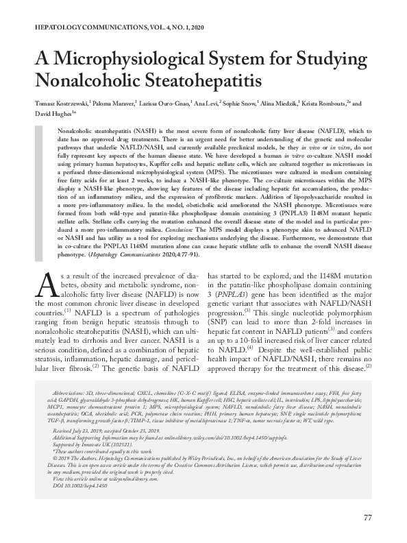 (PDF) A Microphysiological System for Studying Nonalcoholic Steatohepatitis