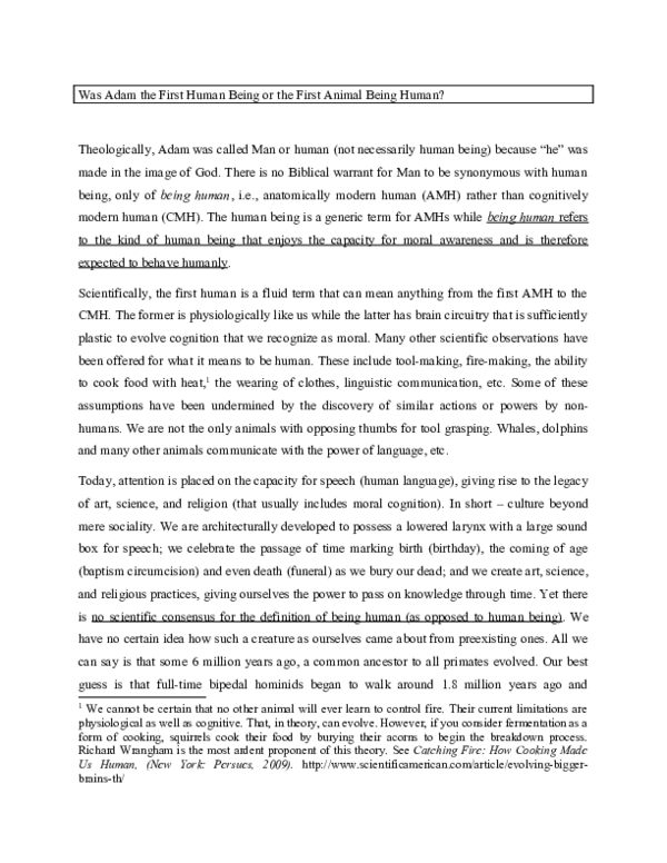 (DOC) Was Adam the First Human Being or the First Animal Being Human?
